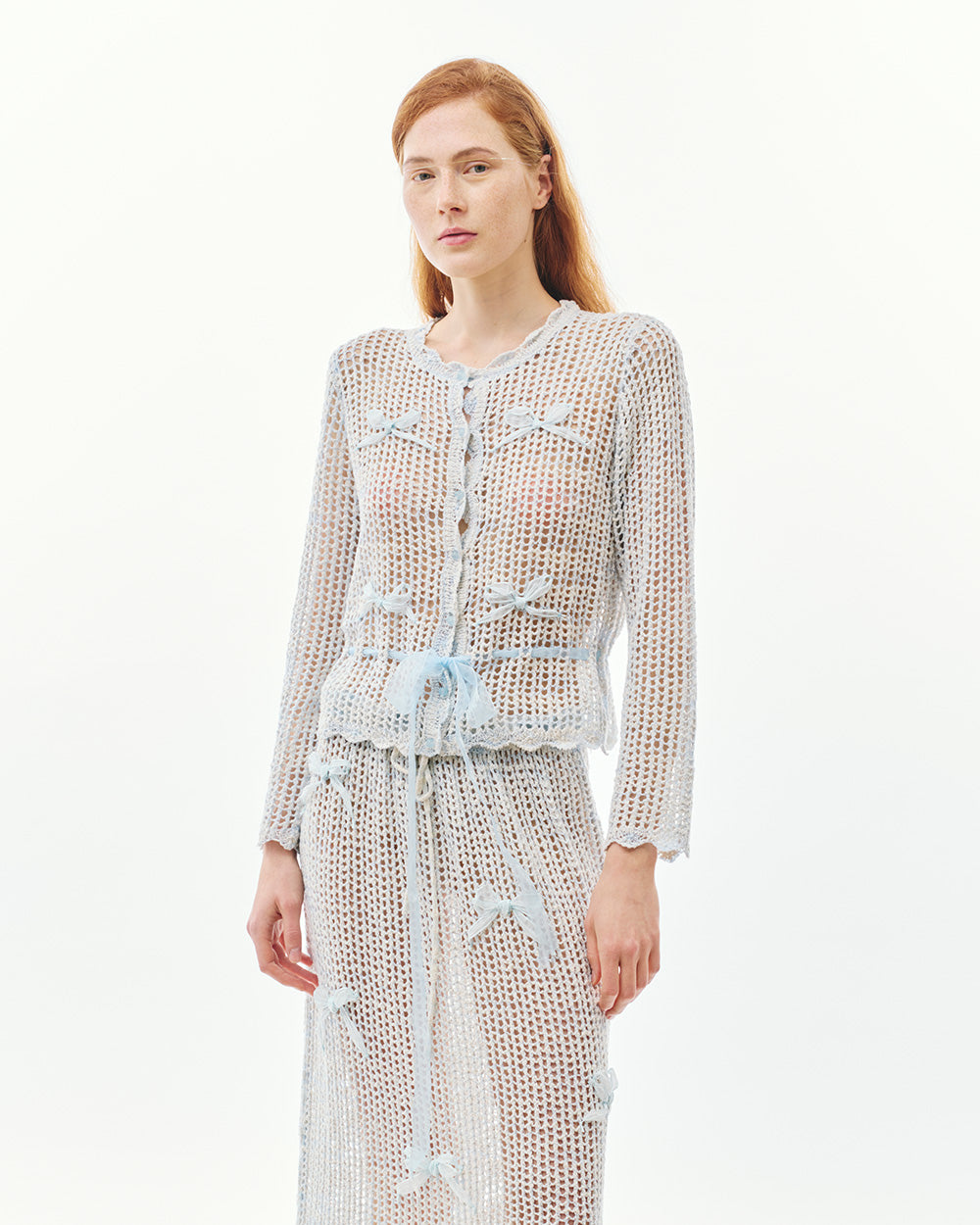 CROCHET BOW NET KNIT CARDIGAN