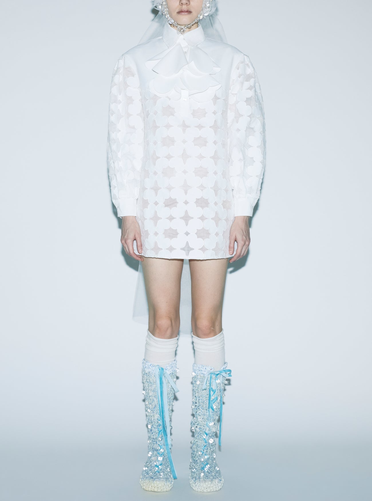 SUSAN FANG SF MONOGRAM DRESS WITH RUFFLE COLLAR