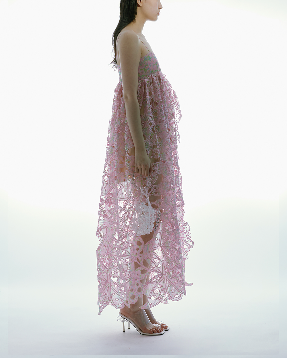 STRAPPY PRINTED EMBROIDERED DRESS