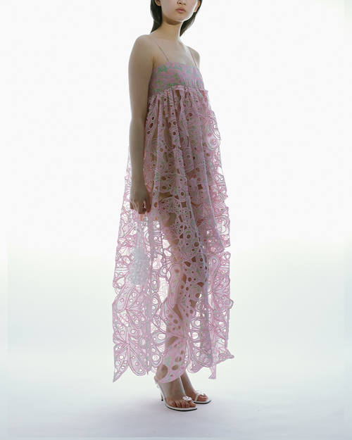 STRAPPY PRINTED EMBROIDERED DRESS